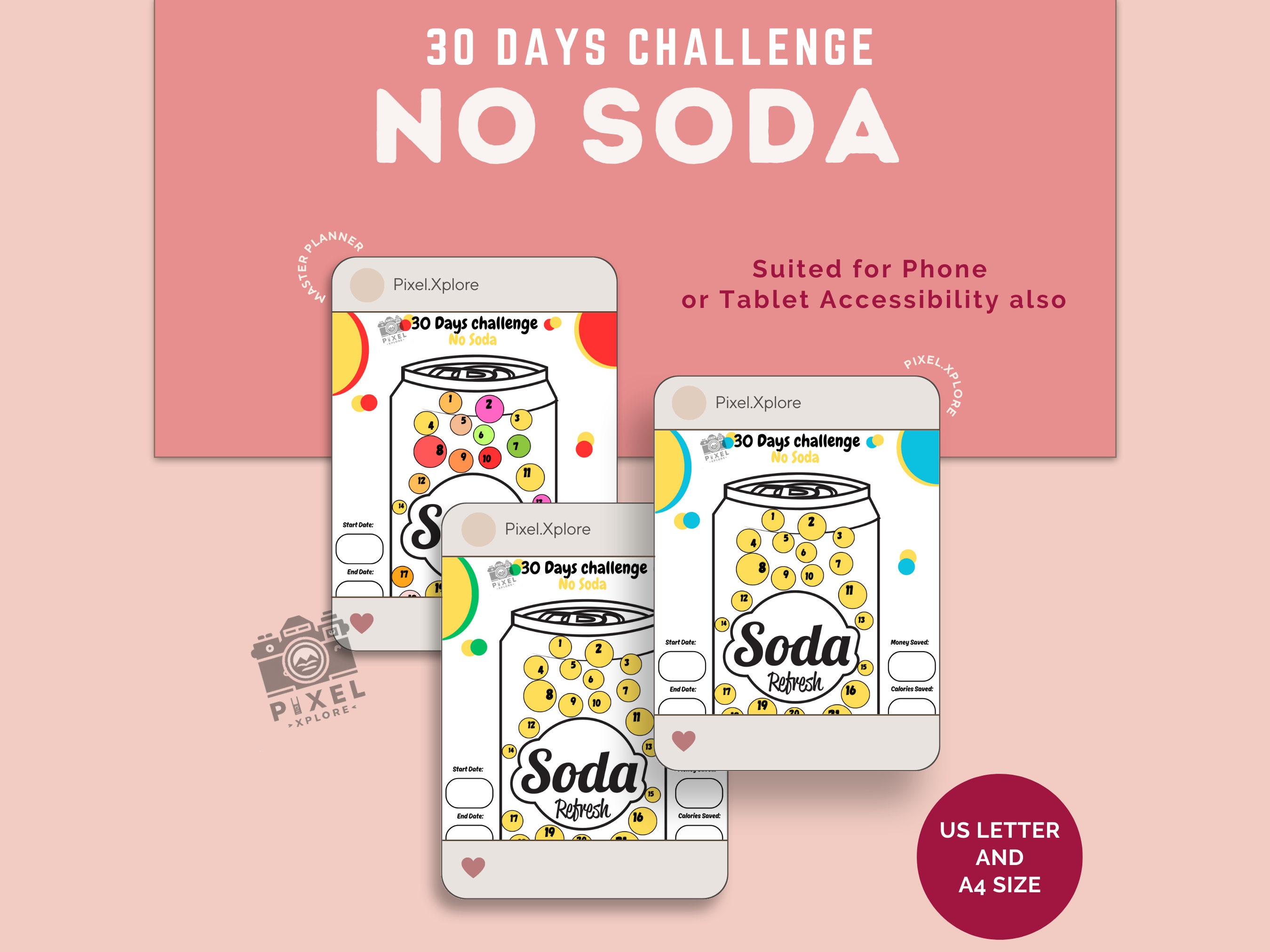 30 Day Challenge - No Soda Tracker | Healthy Food Planner Calendar ...