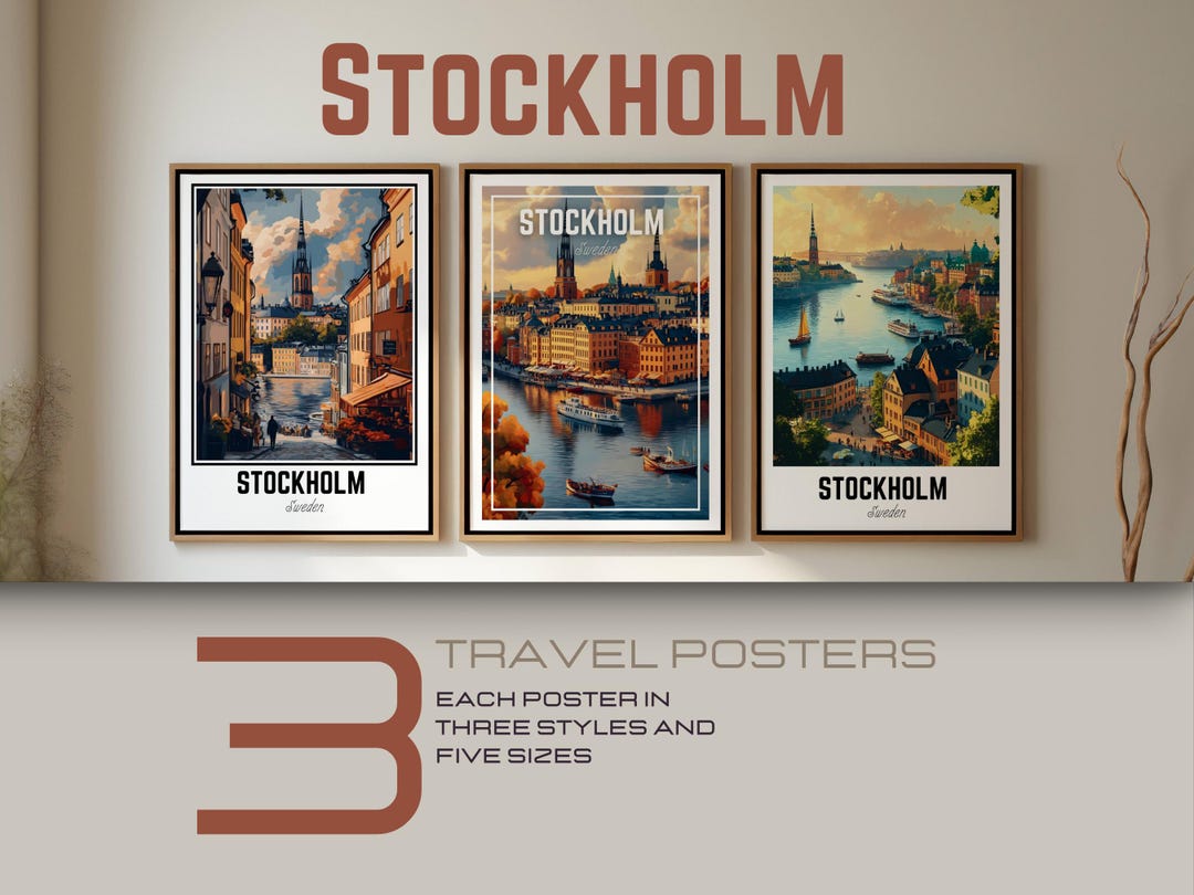 3 Stockholm Retro Travel Posters Set, Gamla Stan Vintage Sweden Wall ...