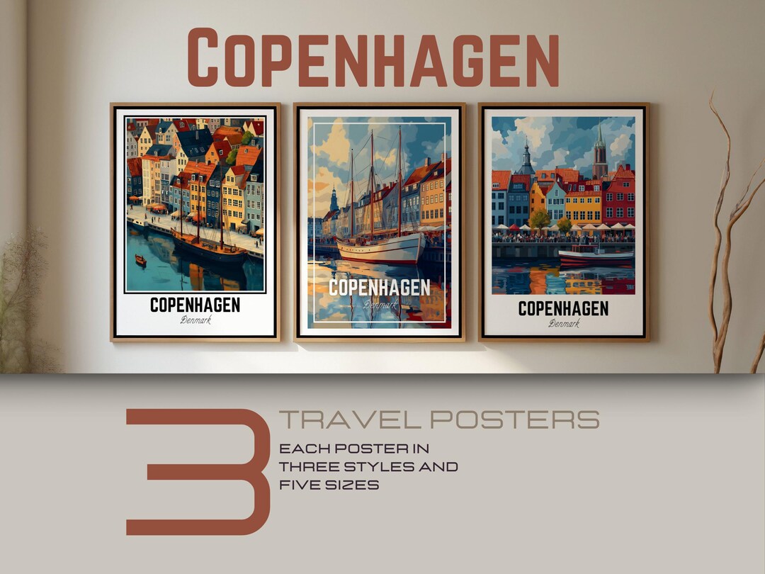 Copenhagen Travel Poster Set: Retro Denmark Art Prints (digital ...