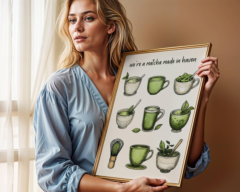 We're a Matcha Made in Heaven Printable Wall Art, Retro Tea Kitchen ...