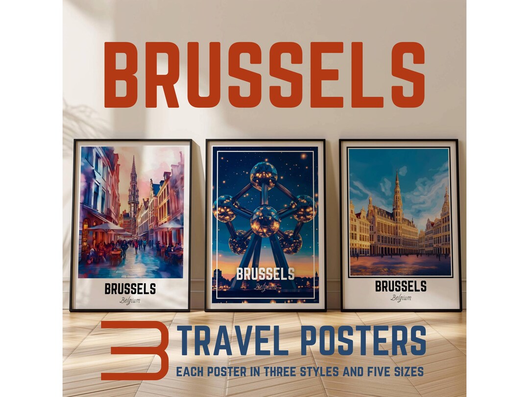 3 Brussels Retro Travel Posters Set, Atomium Vintage Belgium Wall Art ...