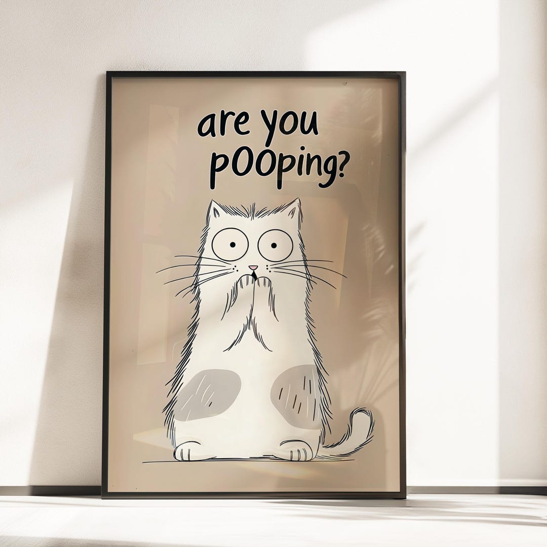 Are You Pooping Cat Print, Funny Bathroom Art, Retro Toilet Poster ...