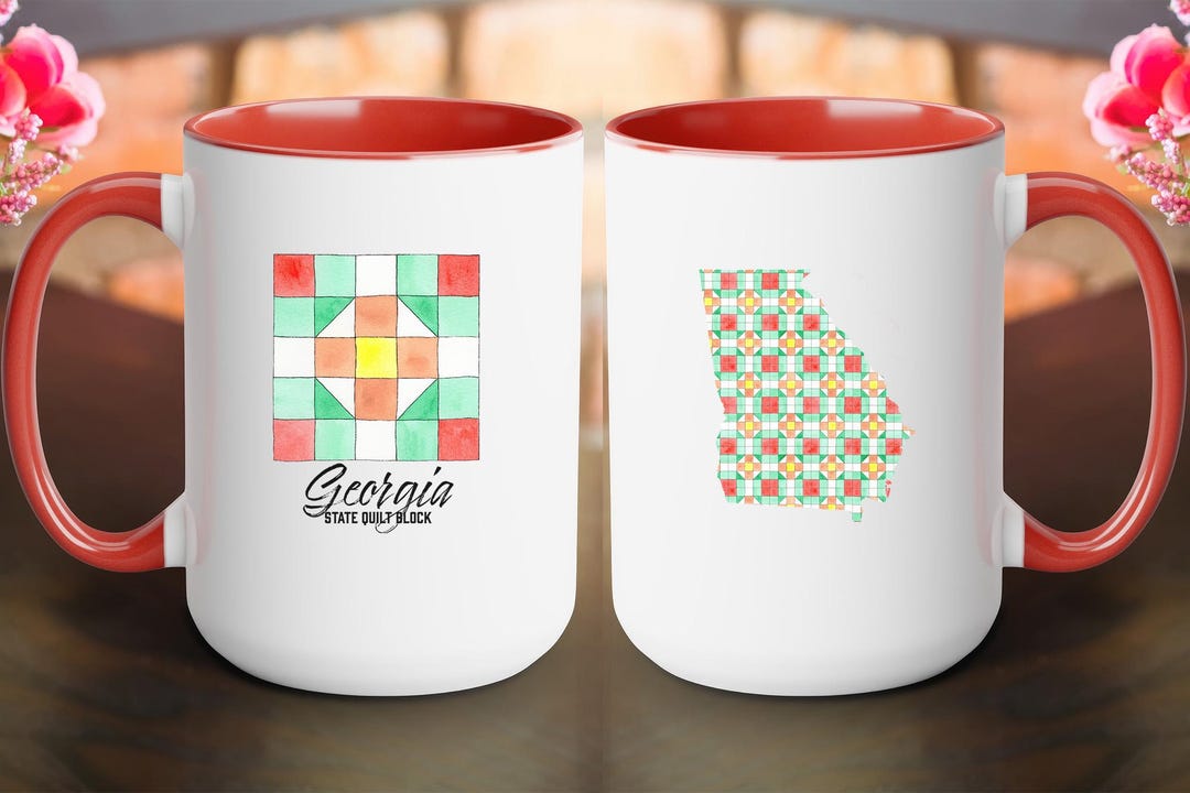 Georgia State Quilt Block Two-tone Coffee Mugs, 15oz, Travel Gift ...
