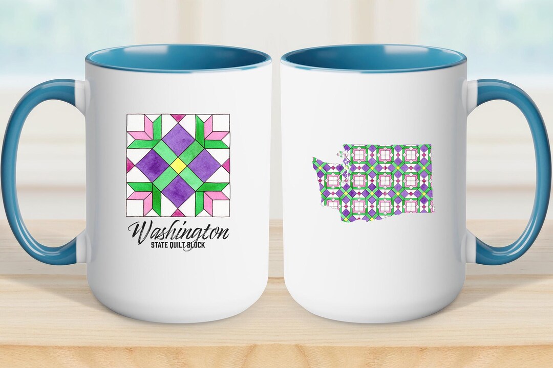 Washington State Quilt Block Two-tone Coffee Mugs, 15oz, Travel Gift ...