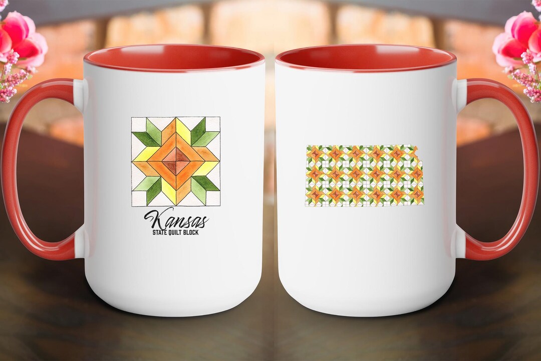 Kansas State Quilt Block Two-tone Coffee Mugs, 15oz, Travel Gift ...