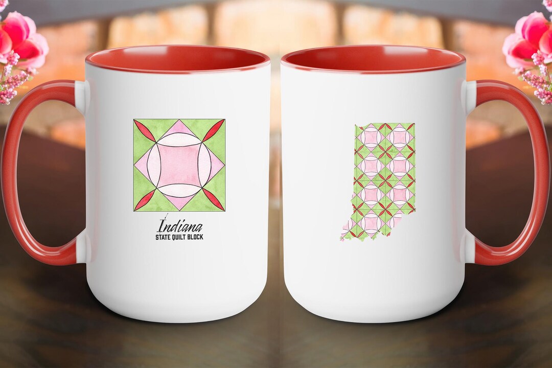 Indiana State Quilt Block Two-tone Coffee Mugs, 15oz, Travel Gift ...