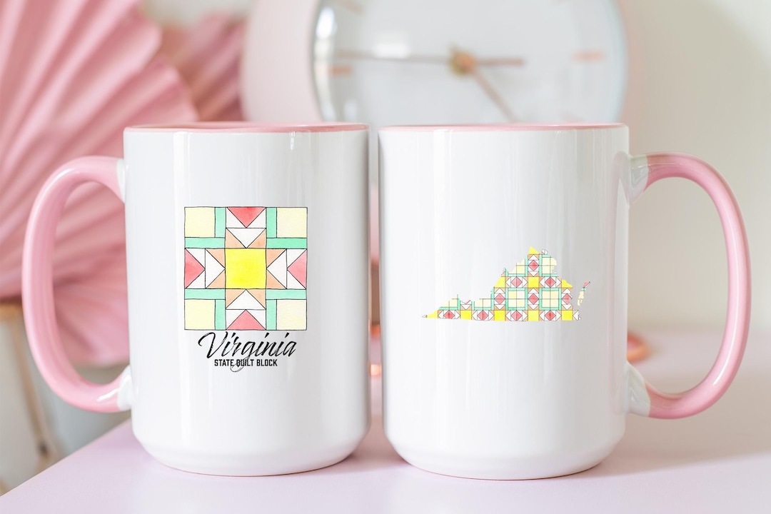 Virginia State Quilt Block Two-tone Coffee Mugs, 15oz, Travel Gift ...