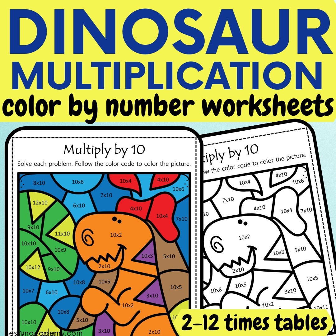 Dinosaur Multiplication Color by Number Coloring Pages 2-12 - Etsy