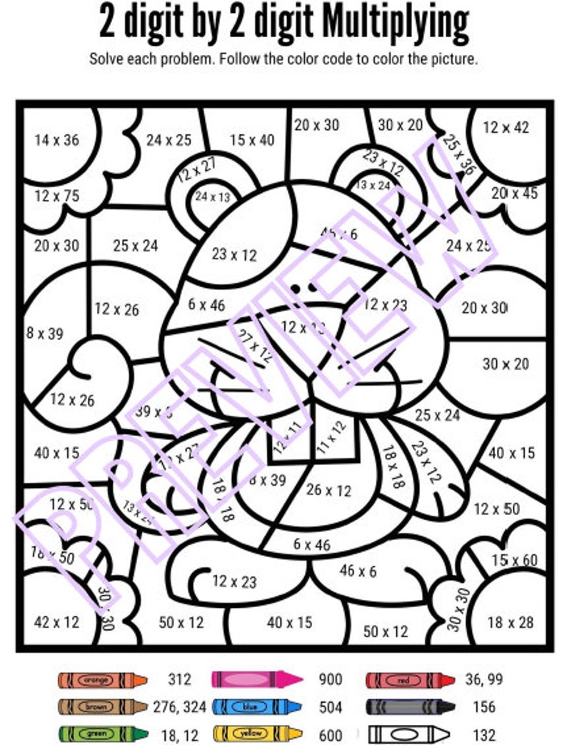 Hojas de trabajo para colorear de color por número de multiplicación de ...