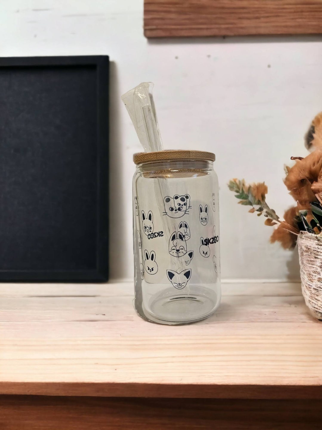 Stray Kids Skzoo / Member Name Reusable Glass Can Cup With Bamboo Lid ...