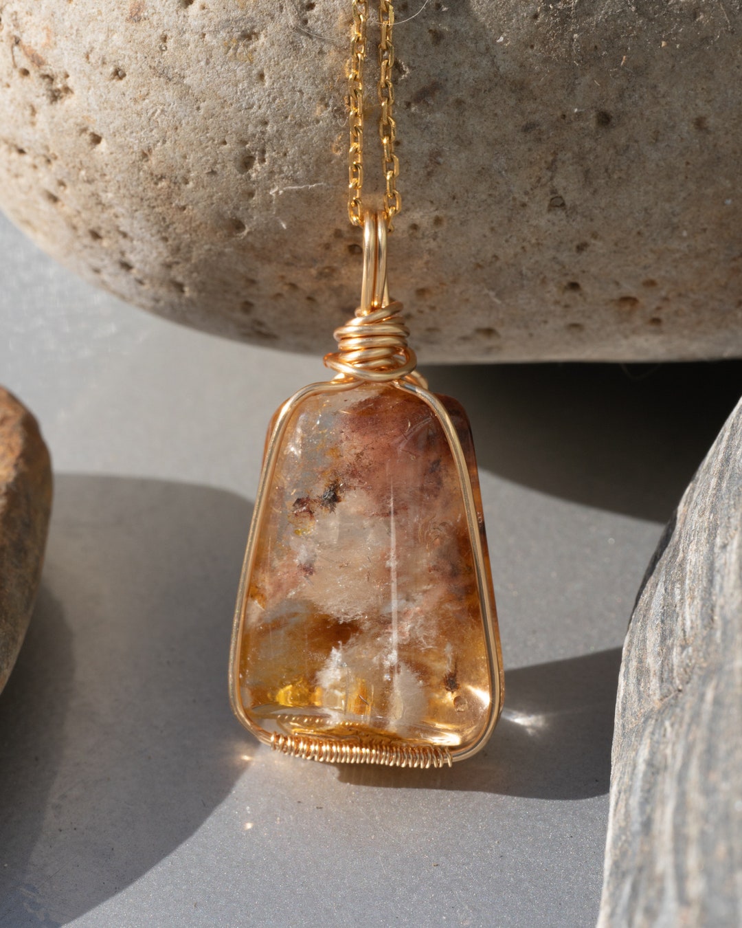 Tri-colored| Hematoid Quartz Pendant| Handmade - Etsy