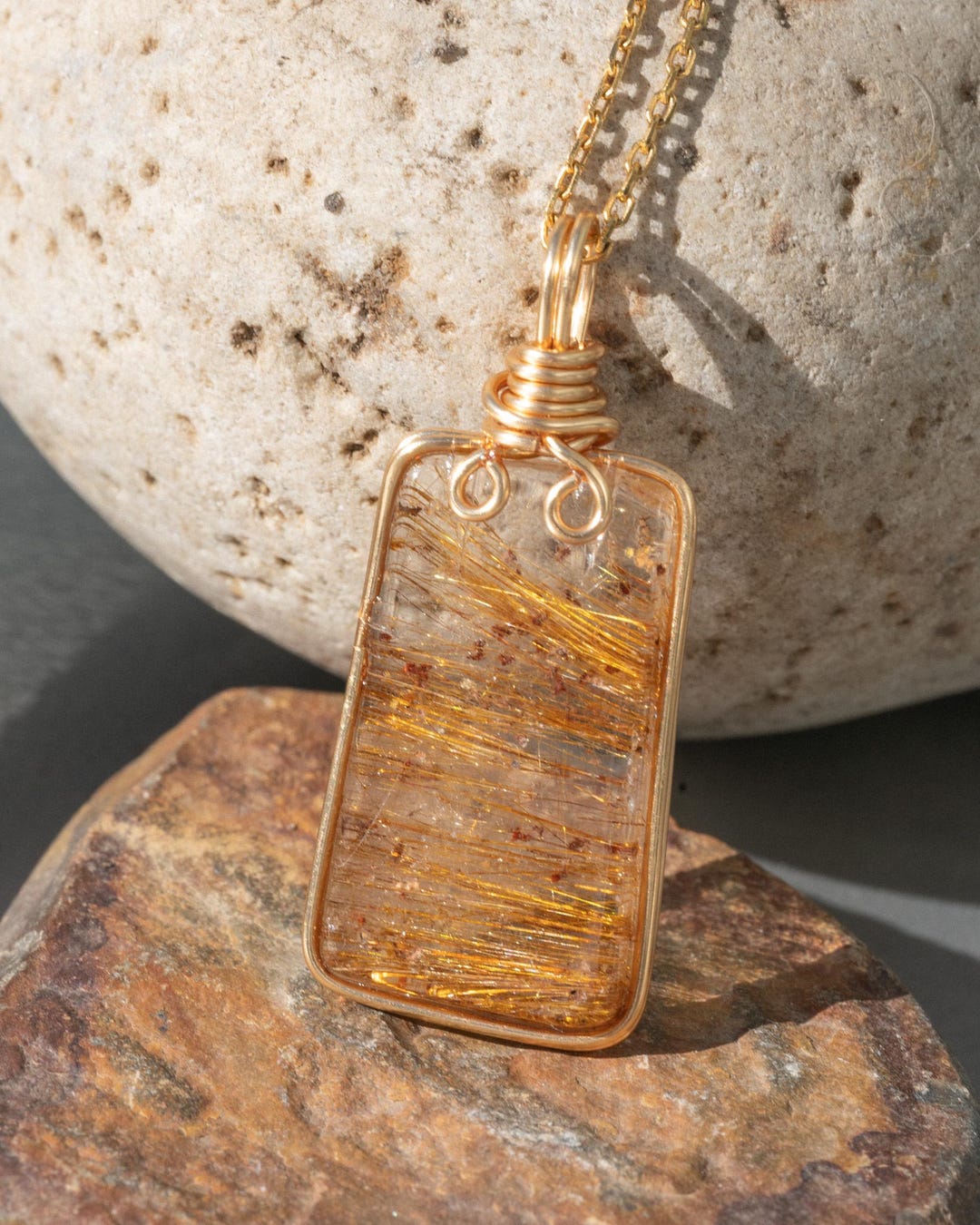Starry Night Golden Rutilated Quartz Pendant | Handmade - Etsy