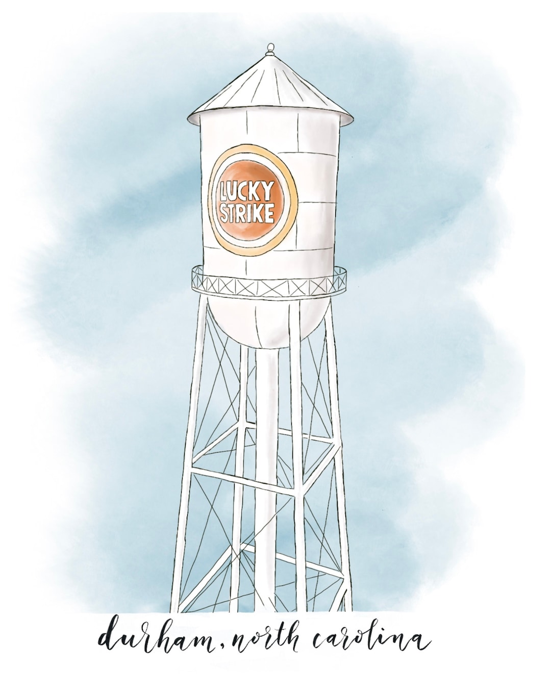 Durham NC Lucky Strike Tower Art Print - Etsy