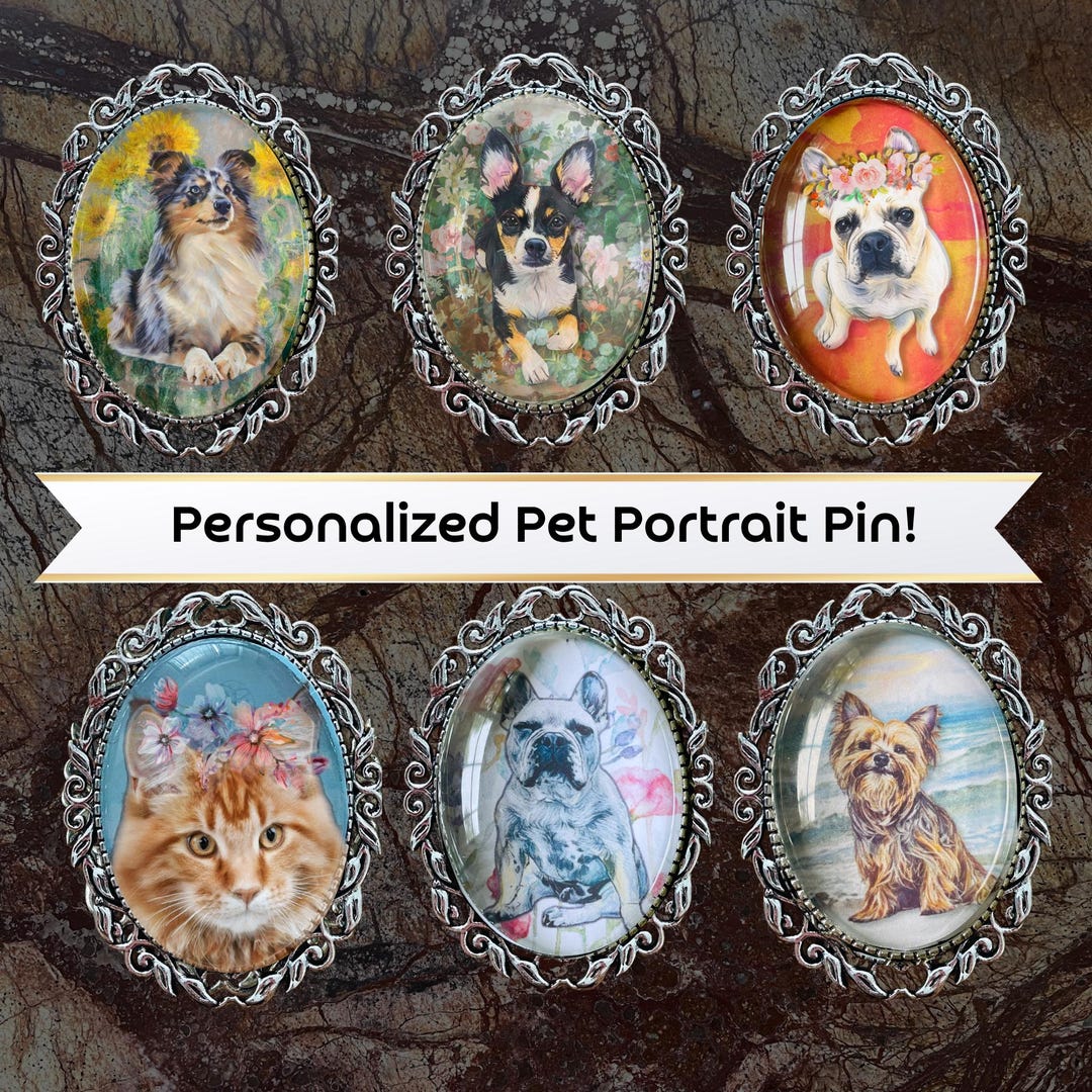 Custom Pet Portrait From Photo Lapel Pin or Brooch - Personalized Dog ...