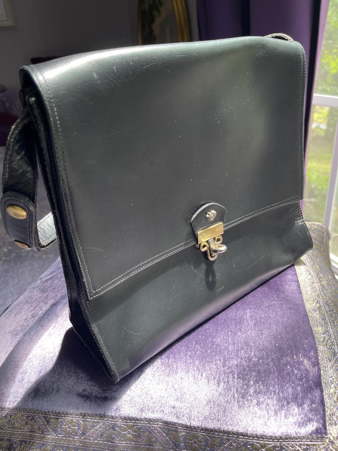 Vintage 1980- 1990 FOSSIL Hard Leather Black Purse/business Bag With ...