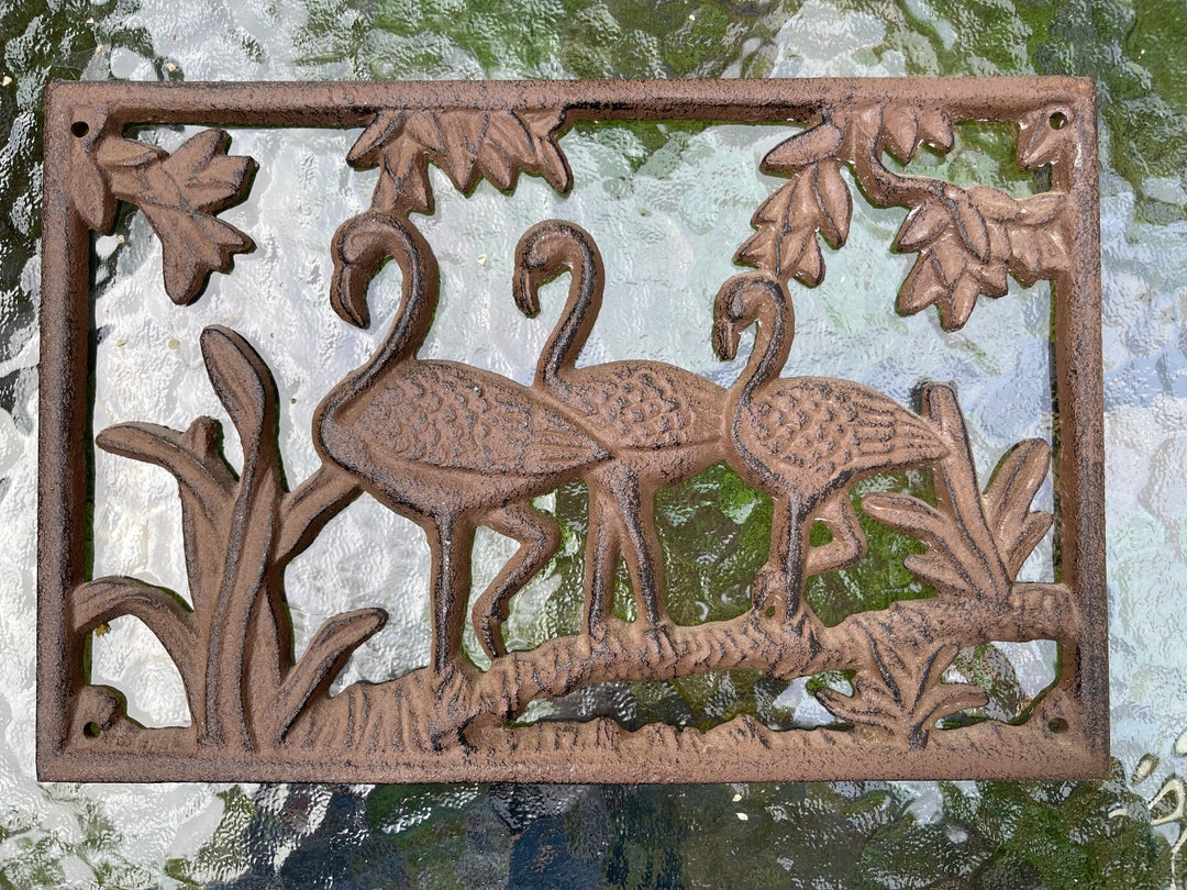 Cast Iron Wall Decoration Rustic Antique Brown Metal Flamingos.heavy ...