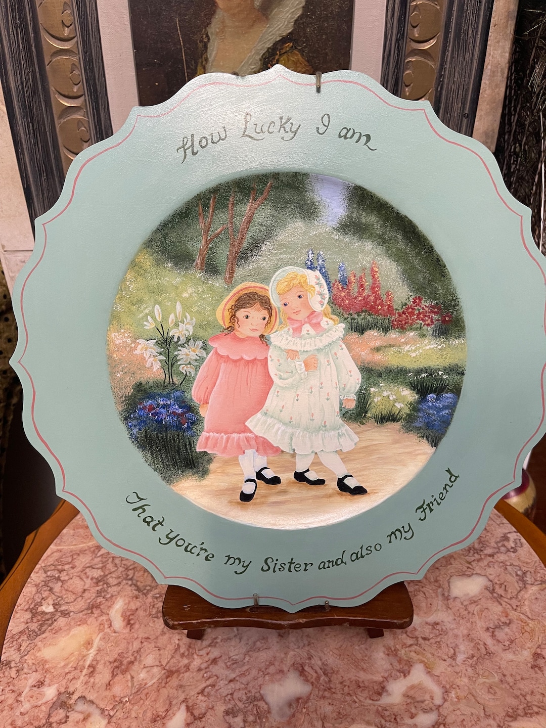 Vintage 1993 Handpainted Wooden Wall Art/ Plate.about 14 Diameter.how ...