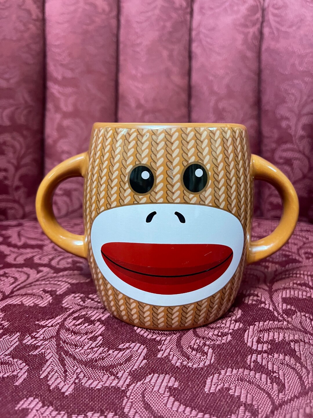Vintage Ceramic Double Handled Sock Monkey Mug 15 Oz.durable.microwave ...