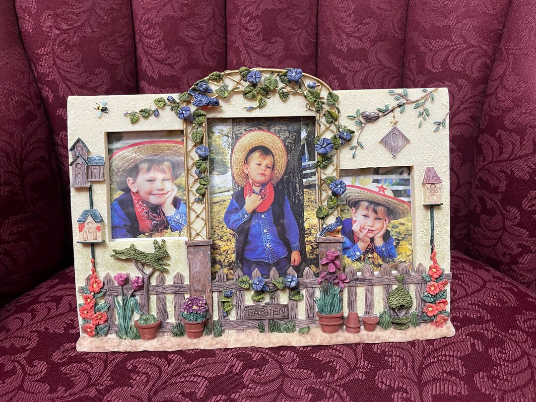 Vintage 1990 Photo/picture Frame 3 D Hand Painted With 3 Openings Two ...