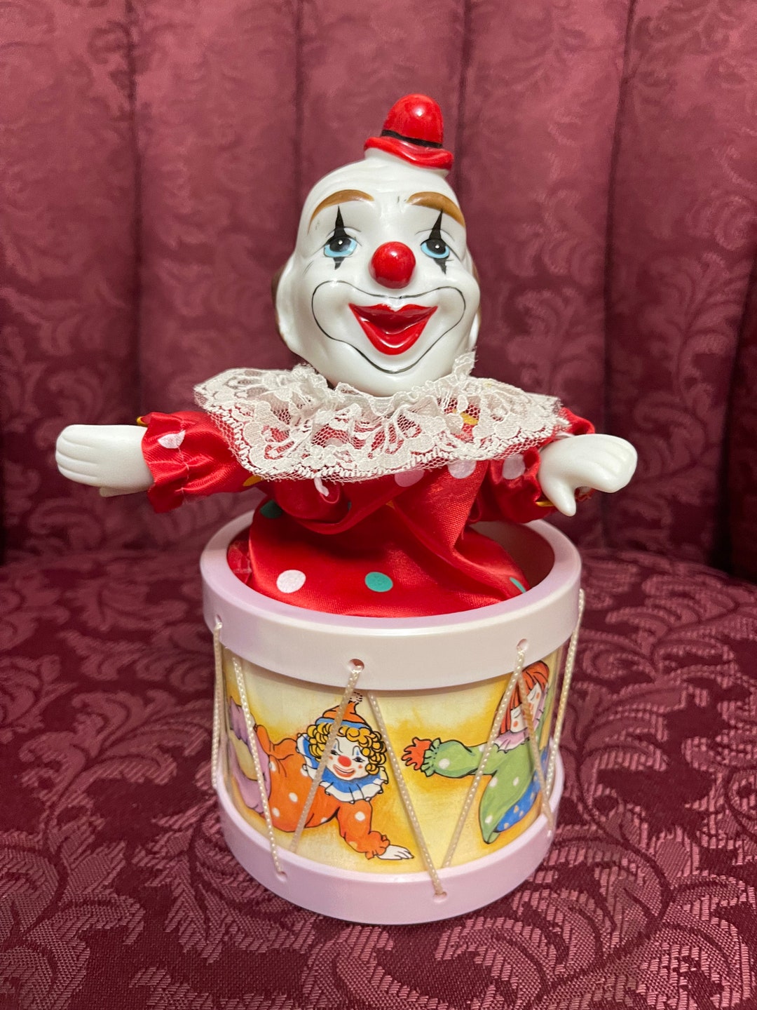 Vintage 1970 Jack in the Box Porcelain Hand Painted Clown Music Drum ...