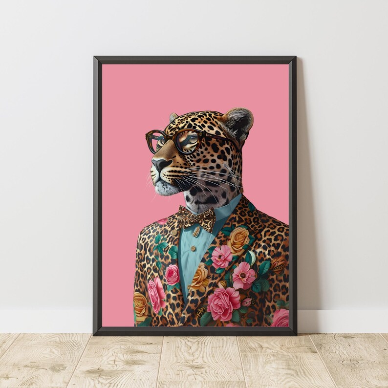 Leopard Gentleman Poster, Stylish Animal Wall Art, Fashion Leopard ...