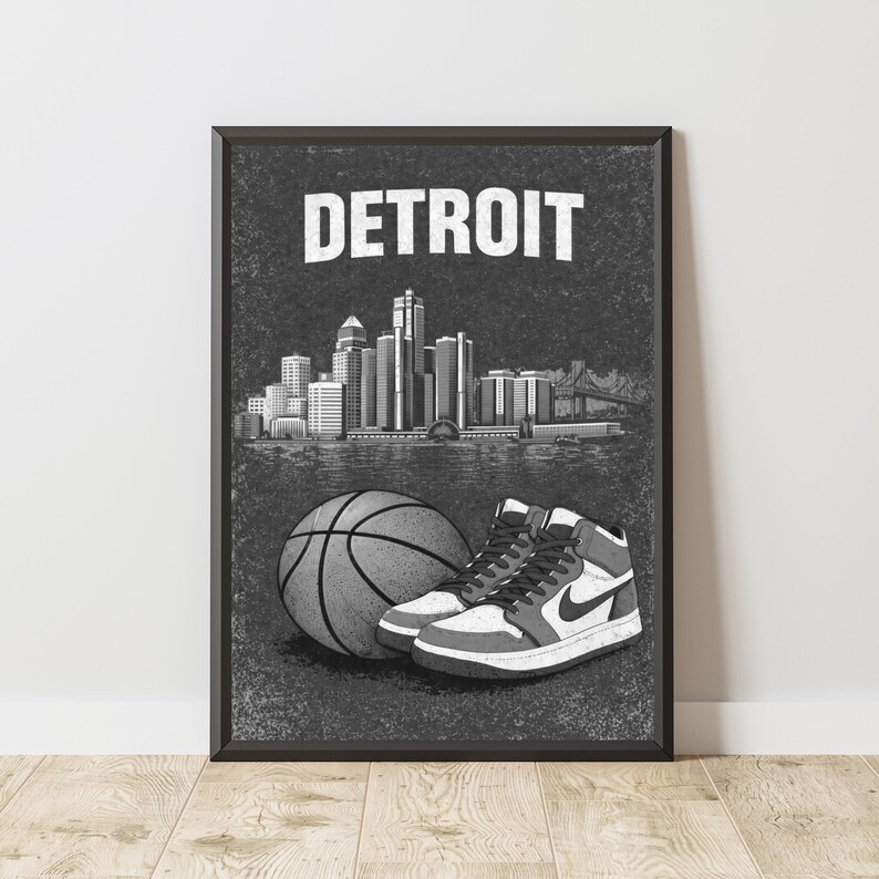 Vintage Detroit Basketball Poster, Basketball Print, Basketball Wall ...