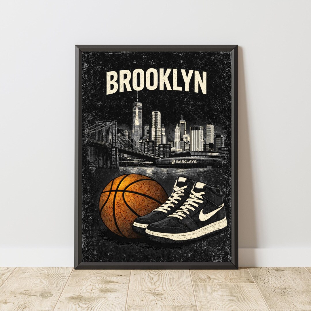Vintage Brooklyn Basketball Poster, Vintage NBA Print, Basketball Print ...