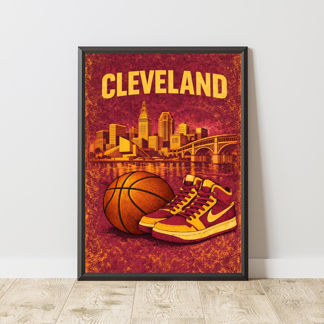 Vintage Cleveland Basketball Poster, Vintage NBA Print, Basketball ...