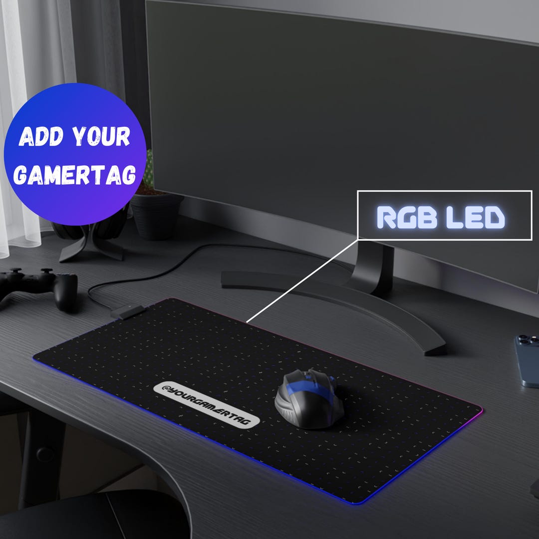 LED Gaming Mouse Pad, Custom Text, Gift for Him, Personalised Christmas ...