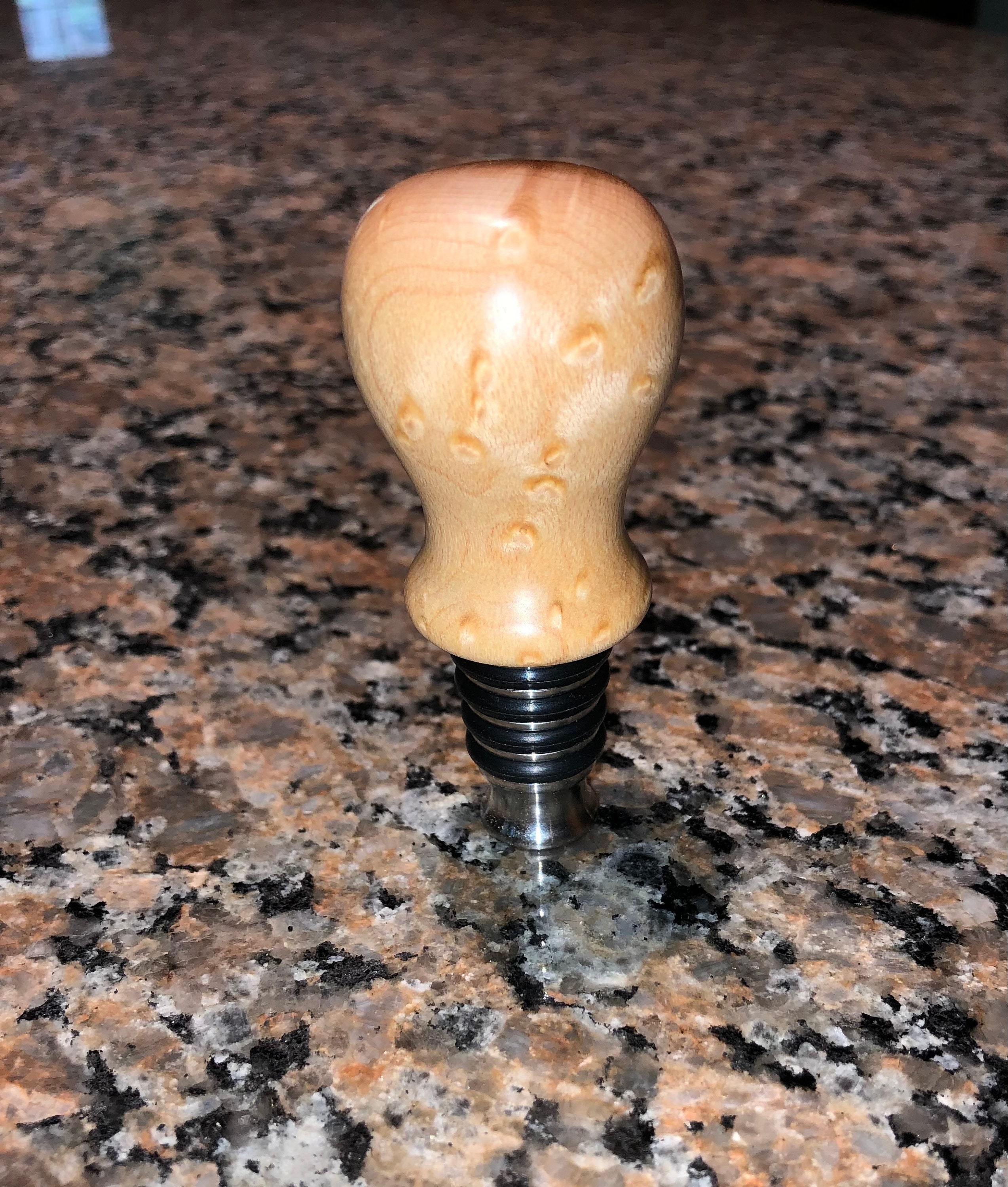 Hand Turned Birdseye Maple Bottle Stopper Ruth Niles Stainless Steel ...