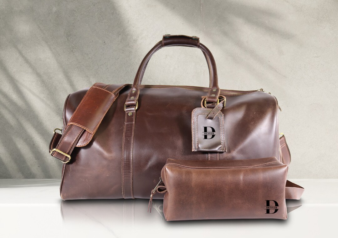 Personalized Leather Duffle Bag & Dopp Kit Combo – Groomsmen Gift - Etsy