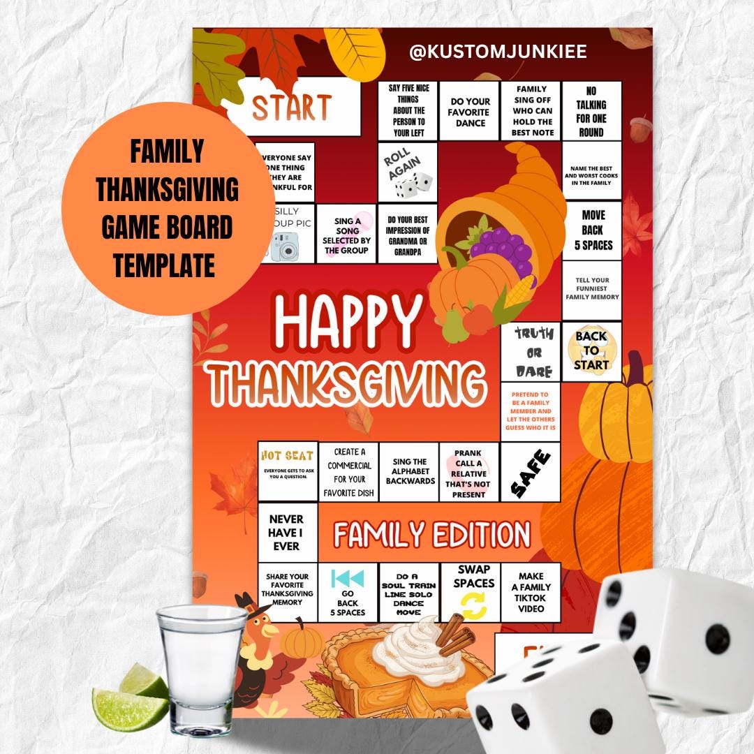 Thanksgiving Game Board (family Friendly) - Etsy
