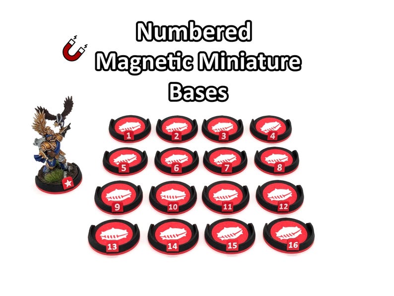 32 Mm Numbered Magnetic Miniature Bases for Fantasy Football and ...