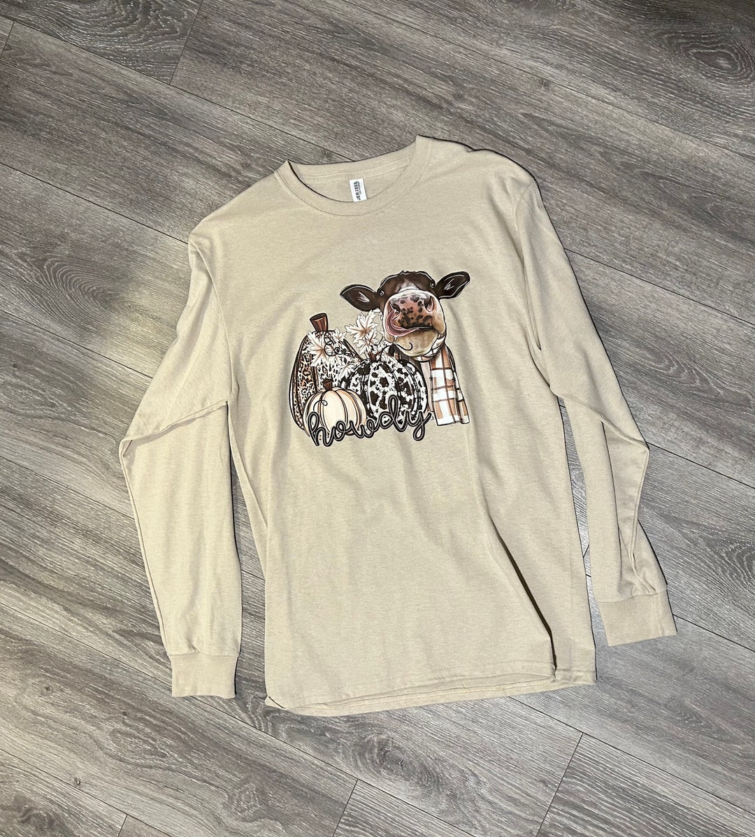 Howdy Cow & Pumkin T-shirt,cow Long Sleeve Shirt,animal,unisex,country ...
