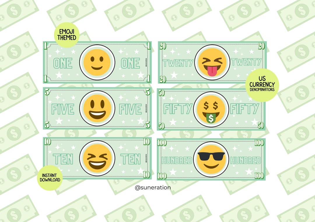 Emoji Money Financial Literacy for Kids Printable Play Money Pretend ...