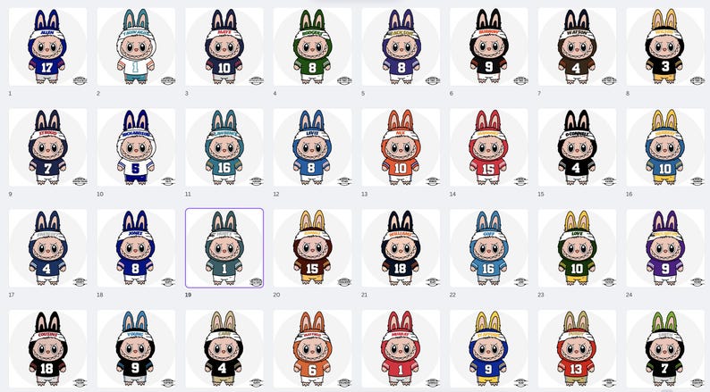 NFL Labubu | 32 Pages 32 Teams With QB Names | Printable | 2.5" Circle ...