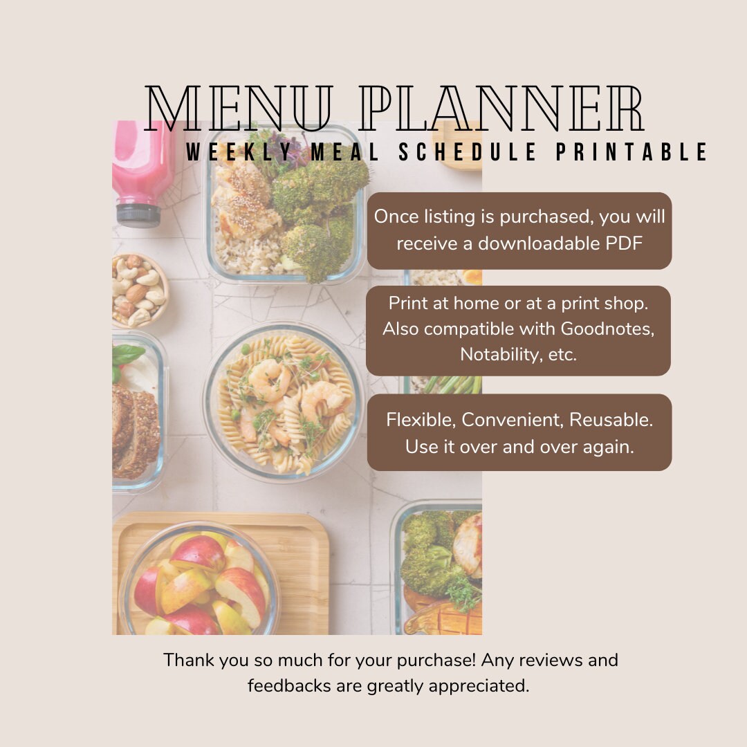 Weekly Meal Plan Printable Custom Meal Planner Nutrition - Etsy