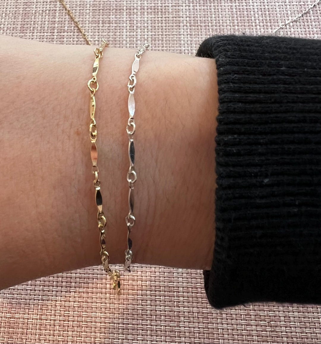 14k Gold-filled Sterling Silver Dainty Flat Bar Chain, Wholesale by the ...