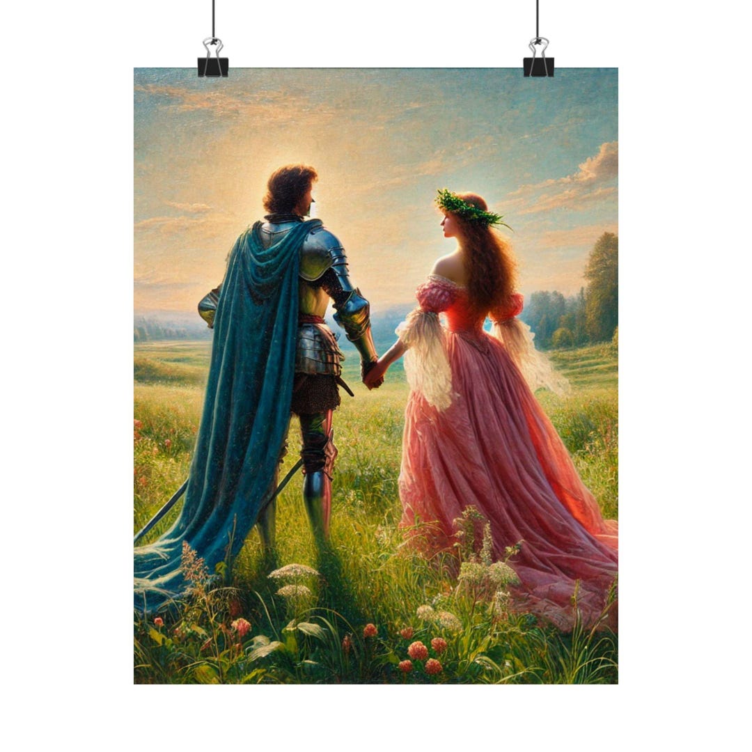 Medieval Princess Knight Matte Vertical Poster, Fantasy Meadow Scene ...