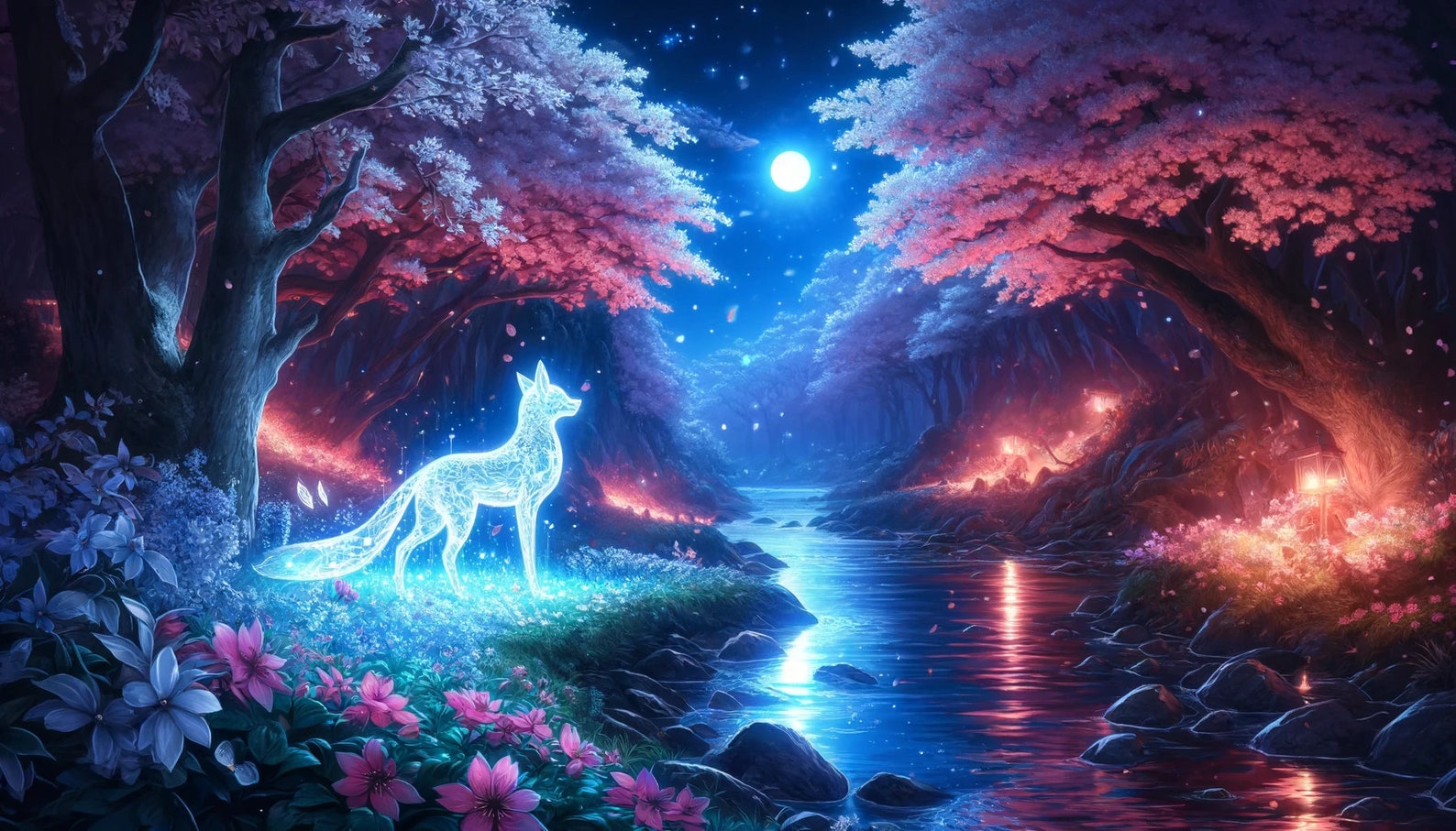 Ethereal Japanese Spirit Fox Image, Moonlit Fantasy Sakura Nature ...