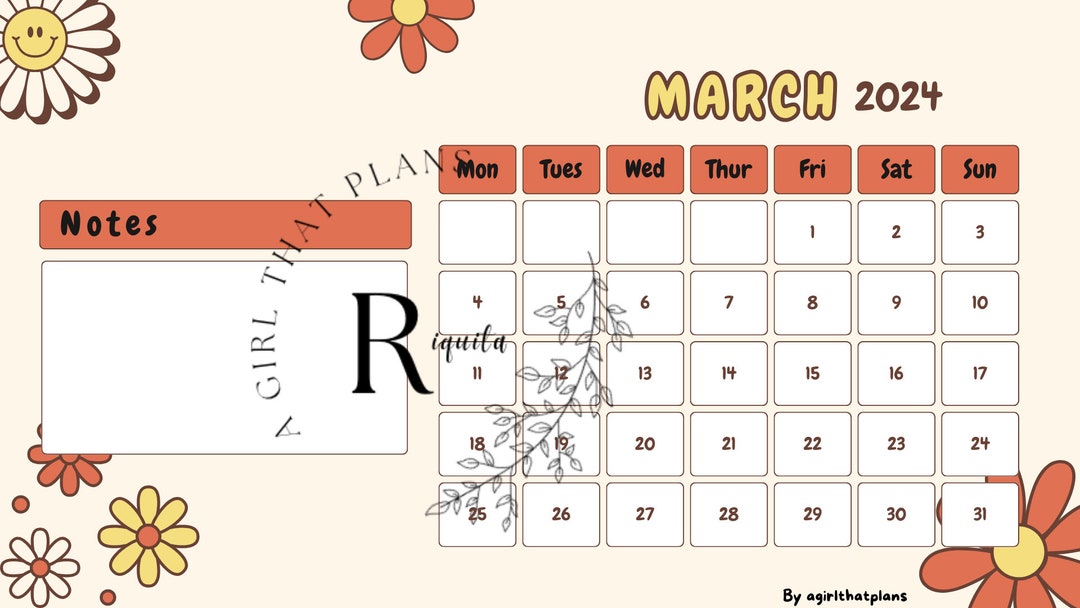 Digital / PDF Printable March 2024 Calendar / Weekly Planner Groovy ...