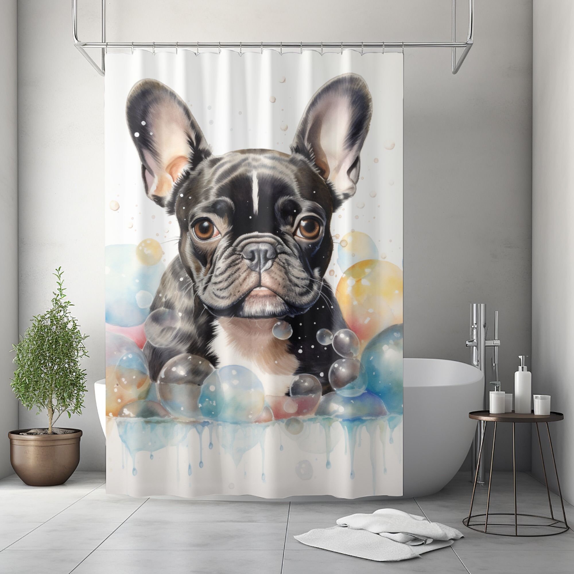 French Bulldog Bath Time Bliss Shower Curtain Bathroom - Etsy