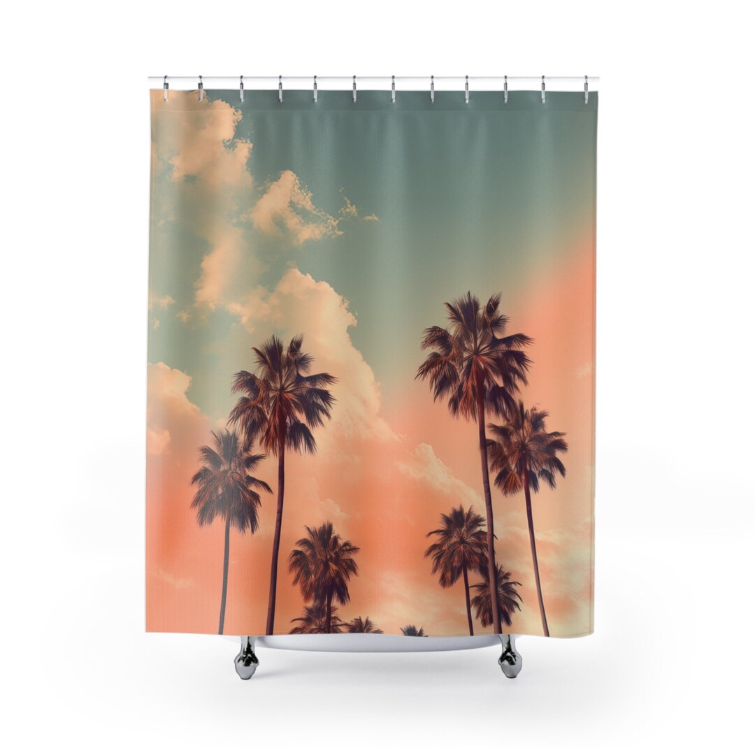 Vintage Palms Shower Curtain Boho Shower Curtain Tropical Etsy