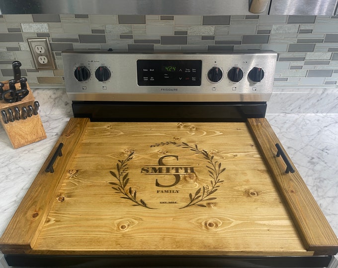 Personalized Noodle Board Stove Cover - Frame Leaf Monogram | CNC Cut ...