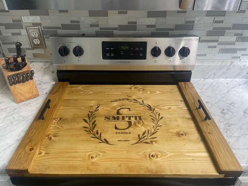 Personalized Noodle Board Stove Cover Frame Leaf Monogram CNC Cut Laser ...