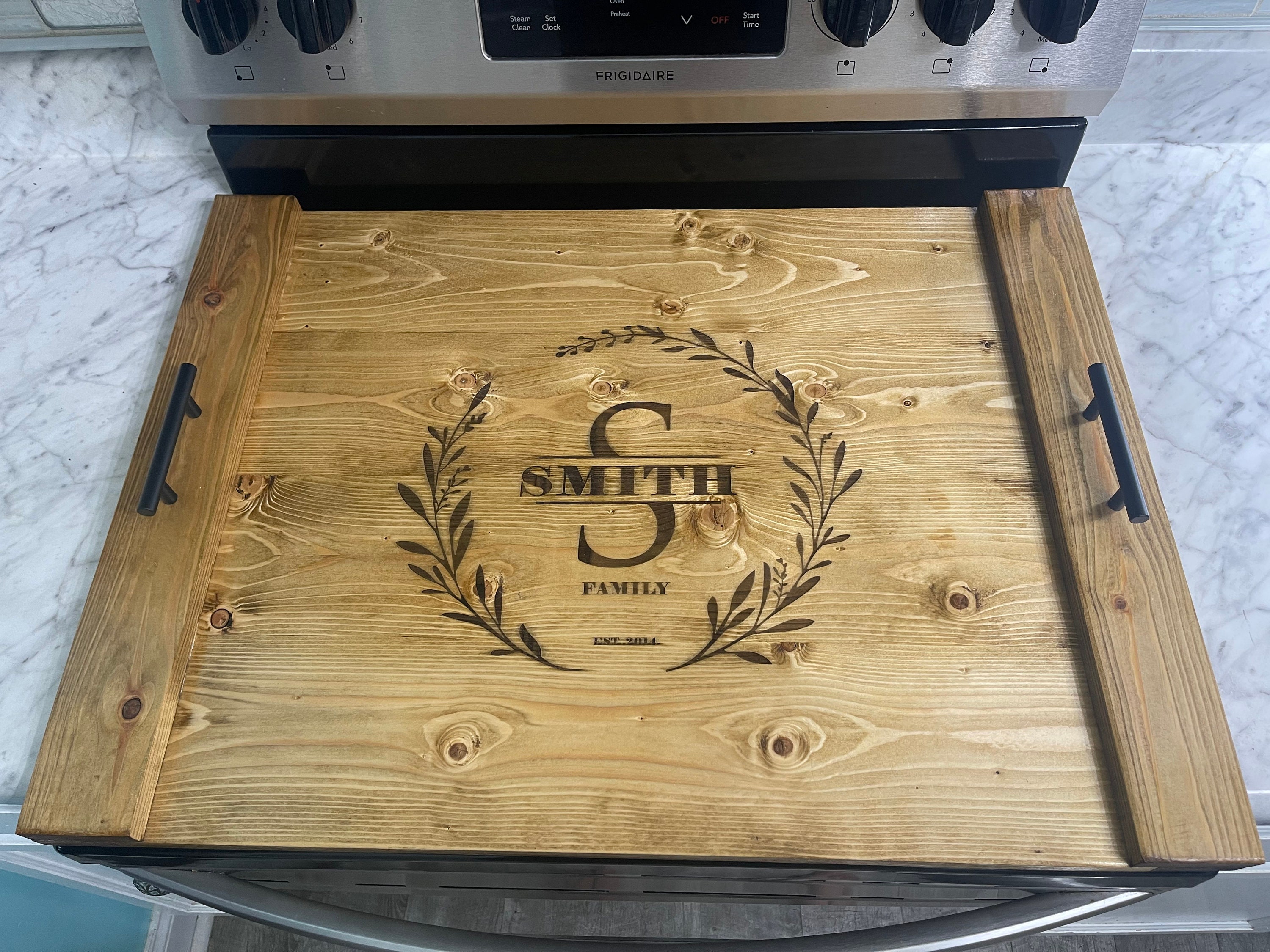 Personalized Noodle Board Stove Cover - Frame Leaf Monogram | CNC Cut ...