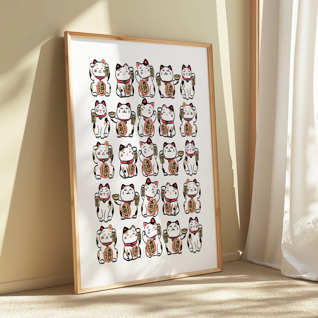 Lucky Cat Poster Printable | Digital Download Wall Art | Maneki Neko ...