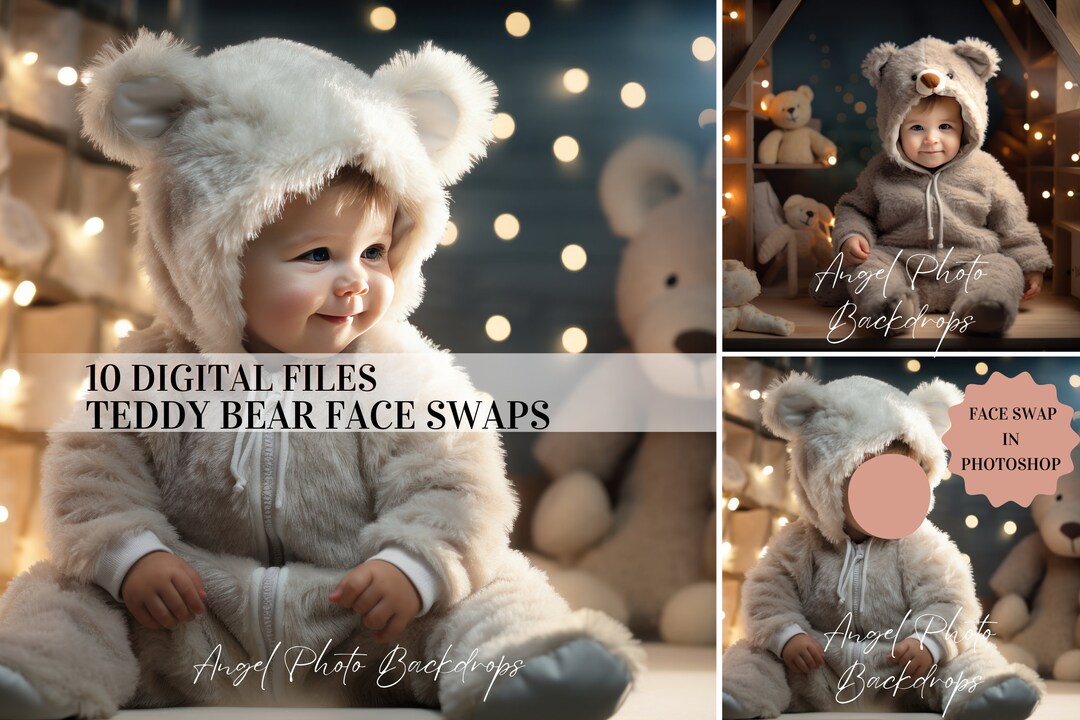 10 TEDDYBEAR FACE SWAPS Digital Photography Backdrops of Toddlers and ...