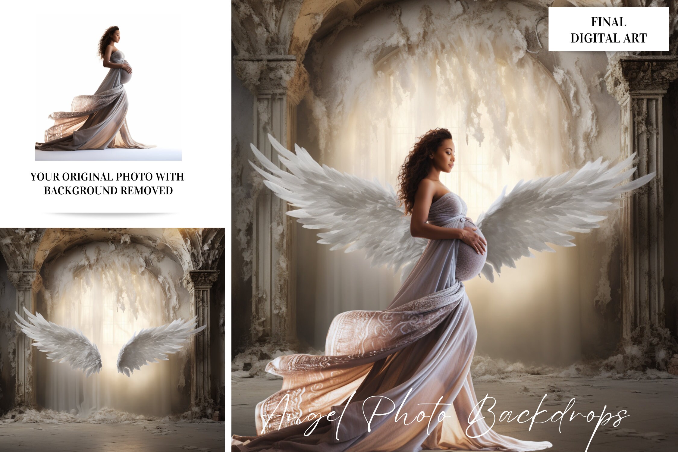 15 GRUNGE ANGEL WINGS Digital Backdrops, Maternity Wedding Mommy N Me ...
