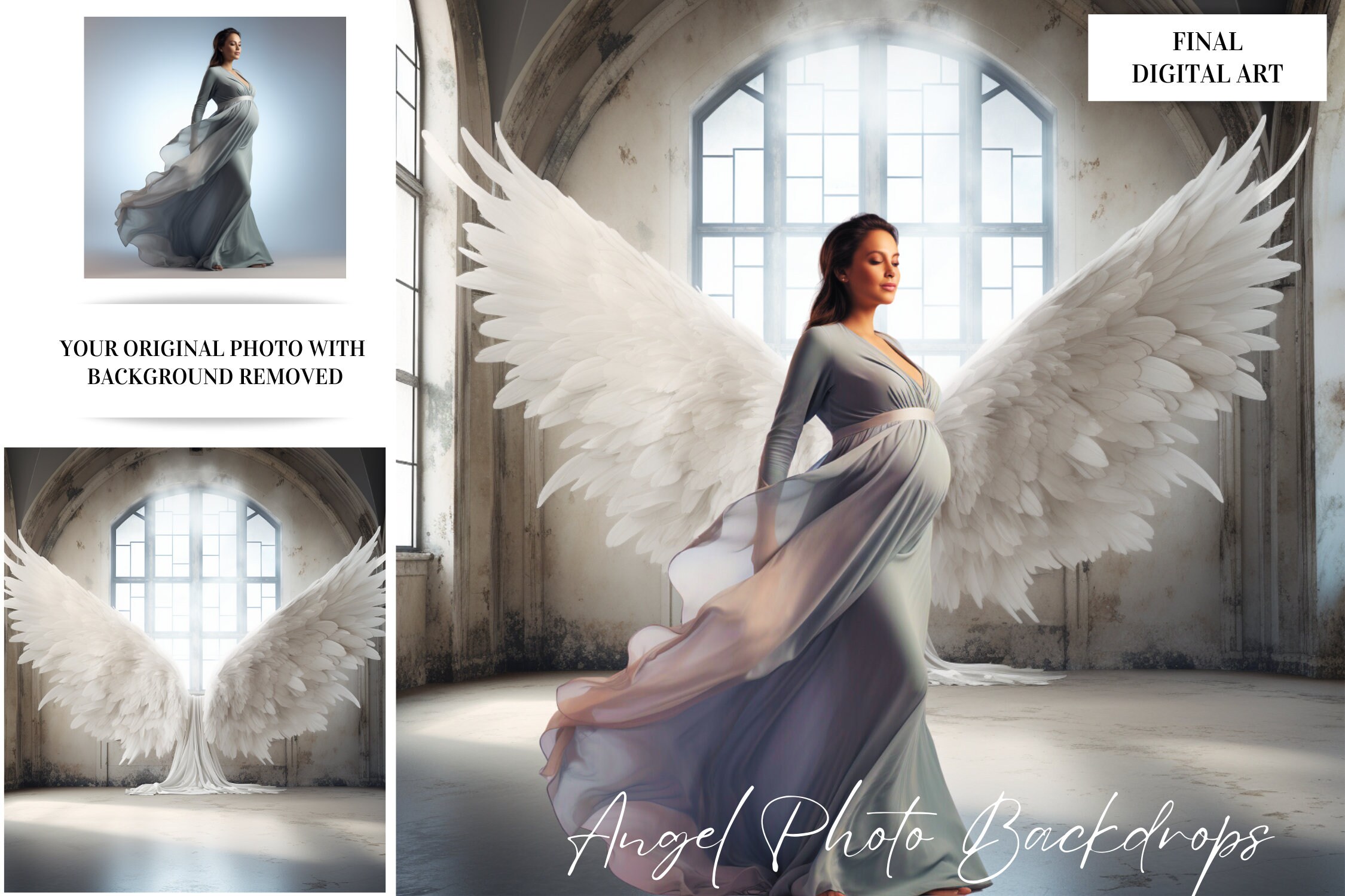 15 GRUNGE ANGEL WINGS Digital Backdrops, Maternity Wedding Mommy N Me ...